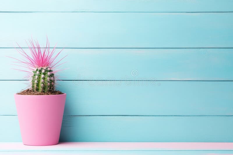 Focus is on a Minimalist Cactus Background that Includes a Pastel Pink ...