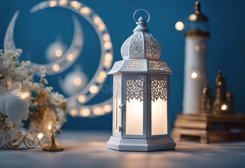 Focus Moon Eid Lantern Concept Selective Crescent Ramadan White Lamp ...