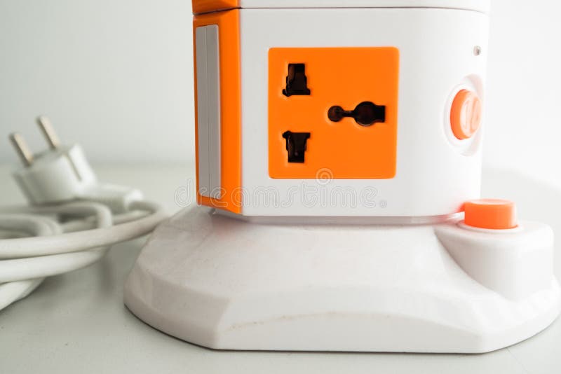 The Orange Plug and the Socket on White Stock Photo - Image of energy ...