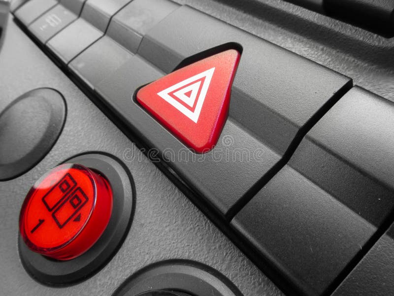 Focus Over a Red Emergency Triangle Button Inside a Bus Stock Image ...