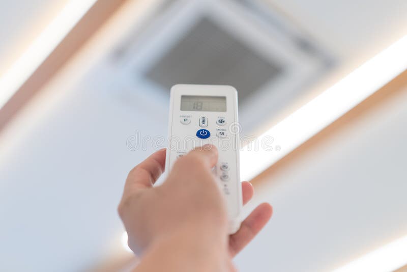 Focus on Power Button of Air Conditioner Remote Control, To Open and ...