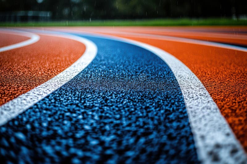 Focus on Rainy Track Field with Curves and Lines. Plus Sport Theme ...