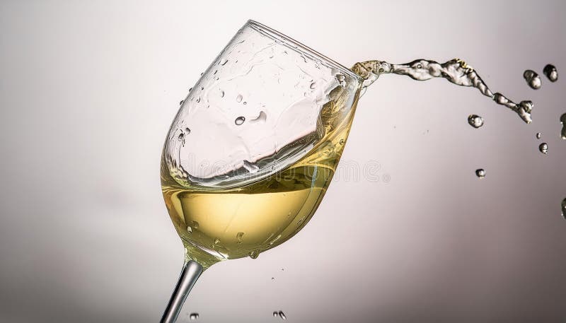 Focus on Realistic Glass with Falling White Wine on White Background ...
