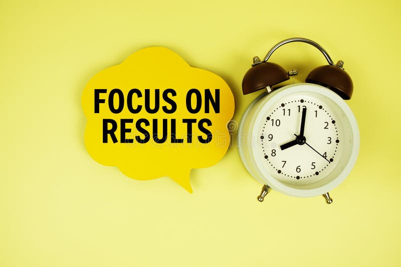 Focus on Results Text on Speech Bubble with Alarm Clock on Yellow ...