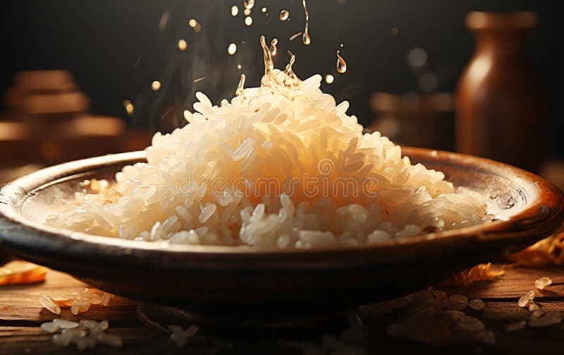 Focus on Rice Pouring Down from Top - Photo. Generative by Ai Stock ...