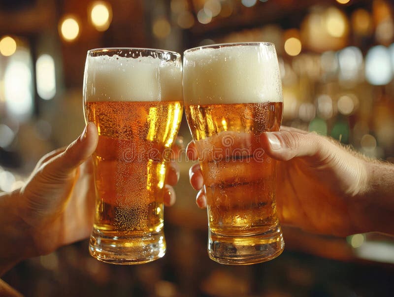 Focus Shot of Clinking Glasses with Beer Stock Photo - Image of group ...