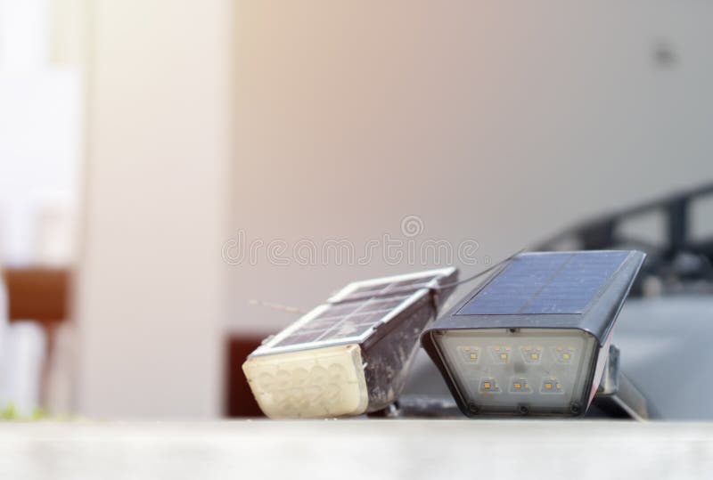 Focus Solar Cell Panel on the Concrete Floor for Lighting, Home Use ...