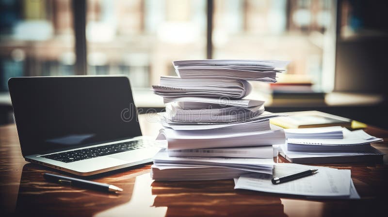 Focus Stack of Papers on Desk Stock Illustration - Illustration of ...