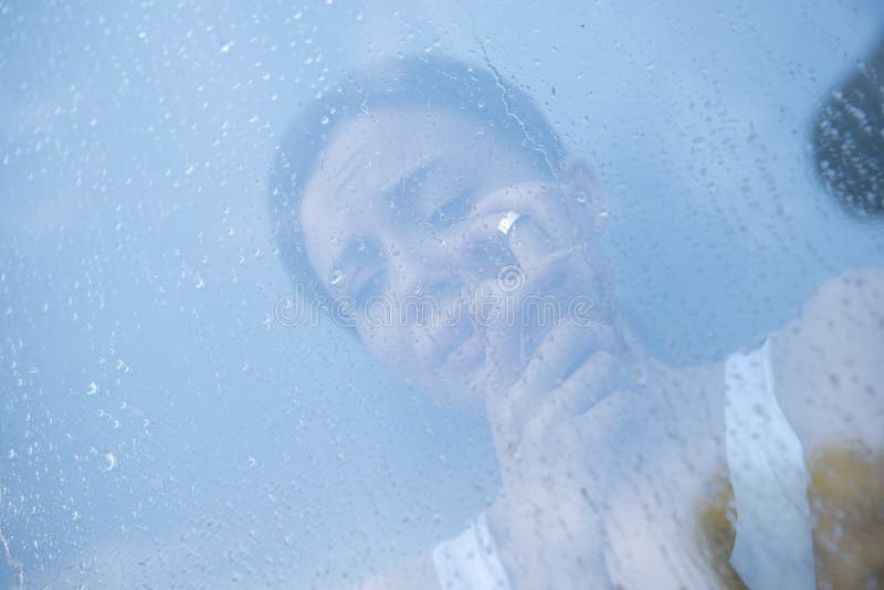 Focus of Stressed Young Woman Crying at Home Stock Image - Image of ...