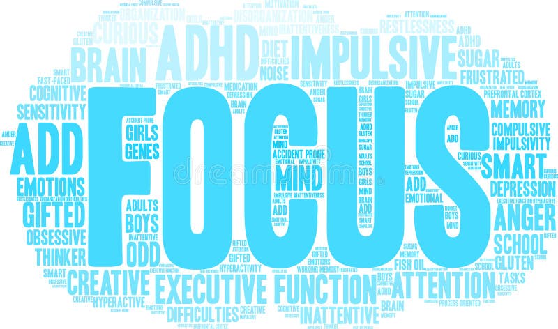 Focus Word Cloud stock illustration. Illustration of adhd - 103135619
