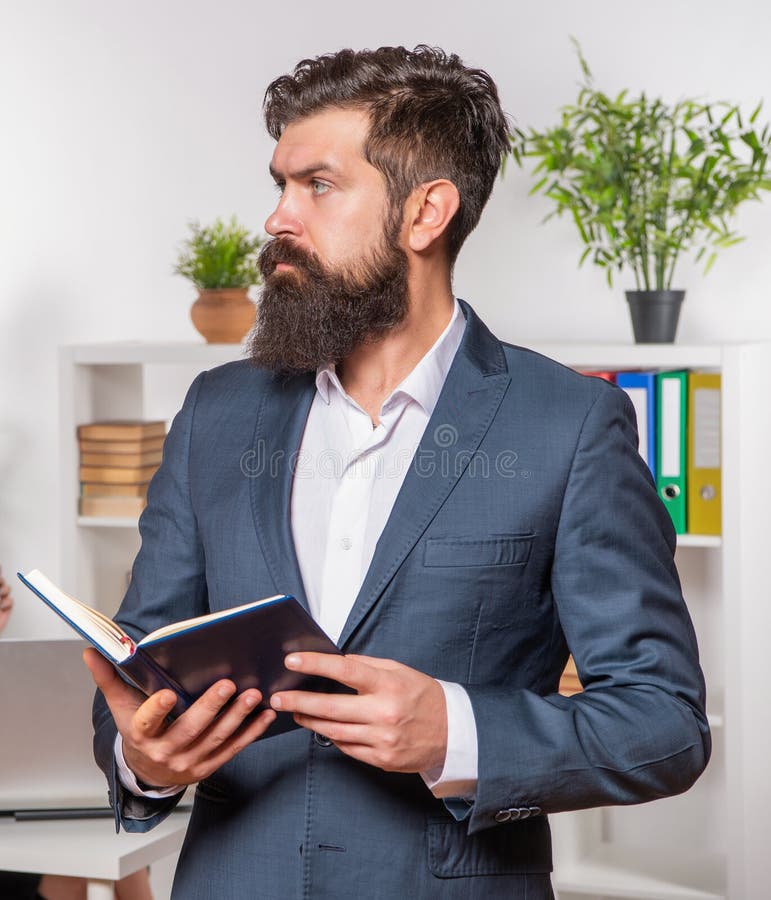 Focus on Your Work. Businessman Hold Personal Organizer. Office Work ...