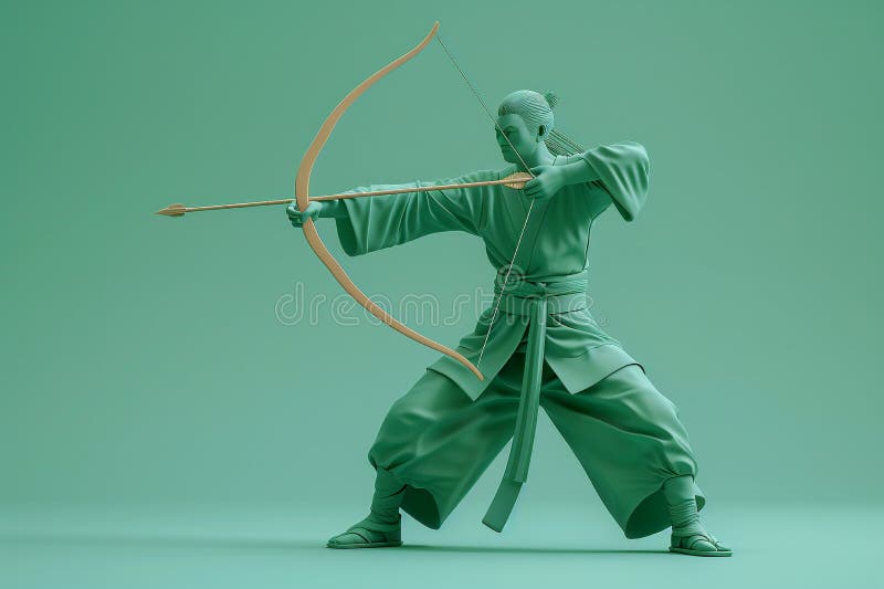 Focused Archer Targeting a Bullseye with a Bow and Arrow on a Bright ...
