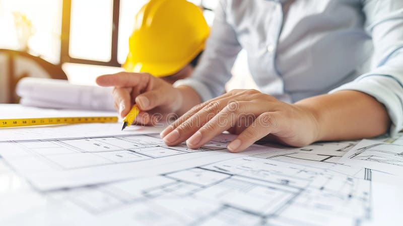 Architect Designing Blueprints in a Modern Office with Natural Light ...