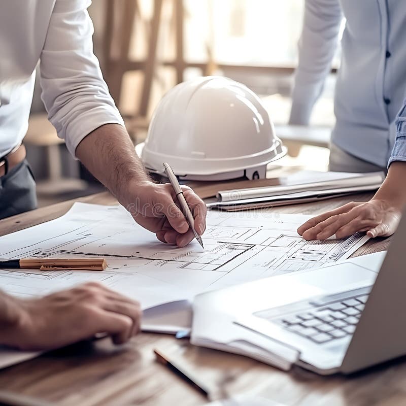 Focused Architects Working Together on Detailed Blueprint in a ...