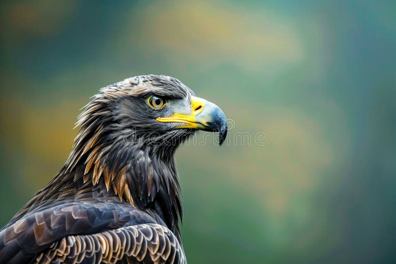 A Focused Bald Eagle with Piercing Yellow Eyes, Displaying a Powerful ...