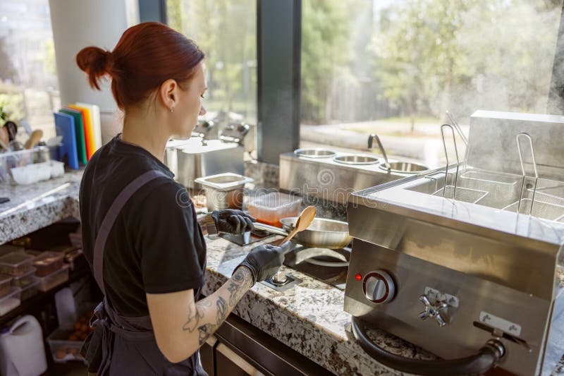 Barista Preparing Beverage in Modern Caf Kitchen Stock Photo - Image of ...