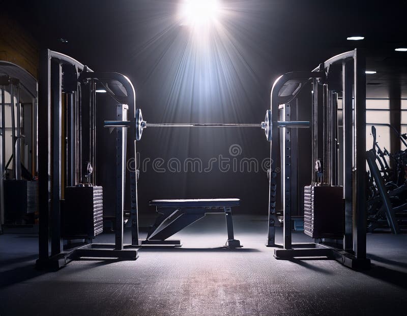 The Focused Beam of a Spotlight Illuminates a Single Piece of Gym ...