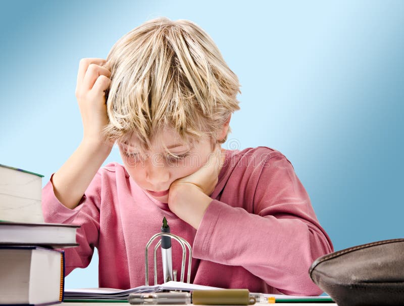 Focused Boy Doing His Homework Stock Image - Image of concentrate ...