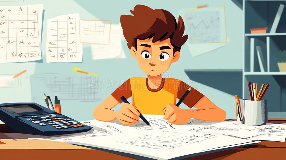 Focused Boy Studying Illustration Stock Photo - Image of homework ...