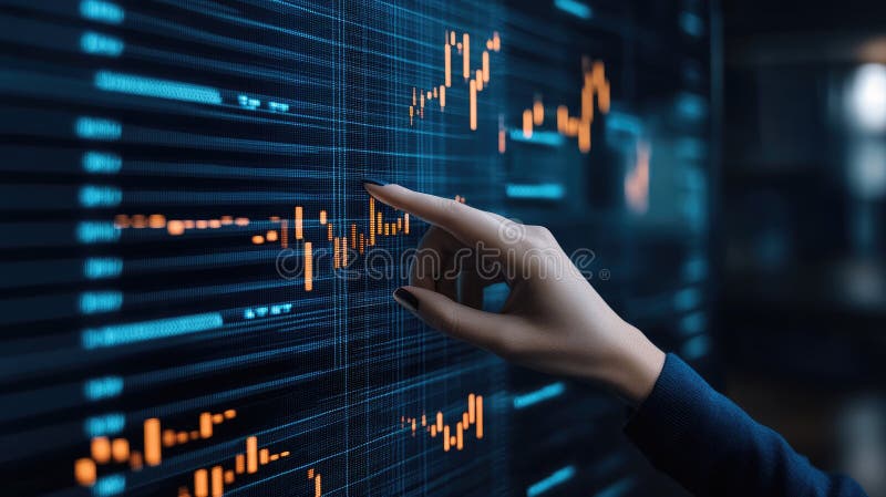 A Focused Business Professional Examines Analytics on a Digital Interface, Demonstrating ...