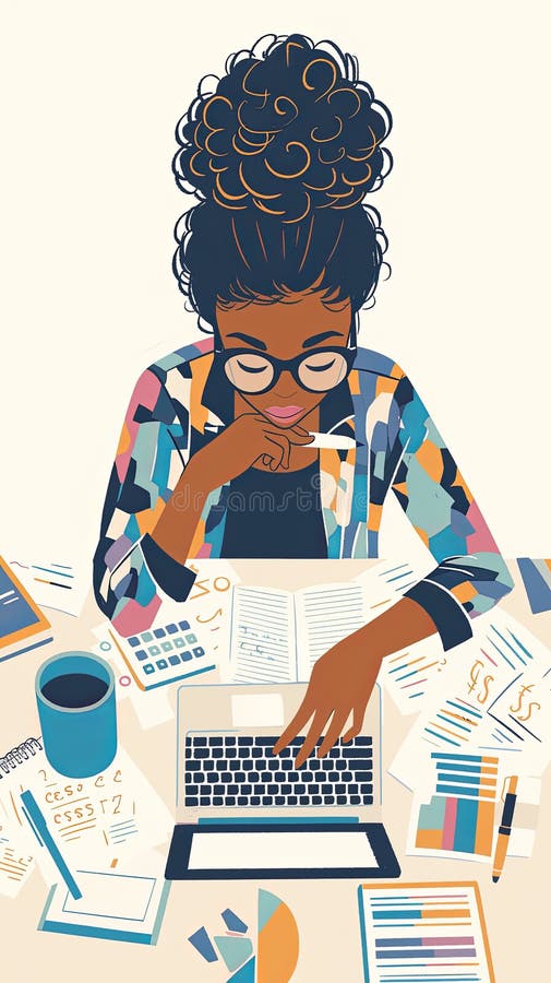 Focused Business Woman Working with Laptop and Documents Stock ...