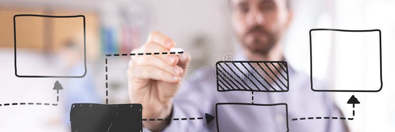 Focused Businessman Organizing Flowchart Elements, Building Structured ...