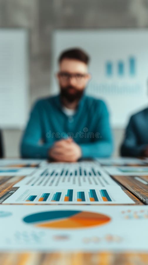 Focused Businessman Sitting at a Table with Graphs and Charts in the ...