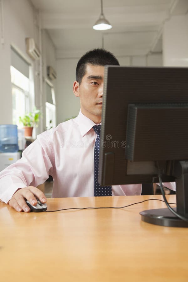 Focused Businessmen Working on His Computer and Looking at Screen at ...