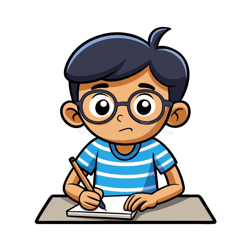 Focused Cartoon Boy with Glasses Studying Stock Vector - Illustration ...
