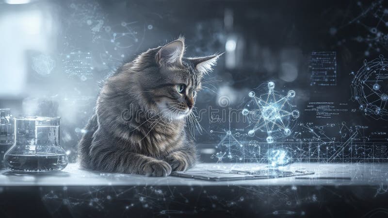 Focused Cat Physicist in Modern Lab Scientific Exploration Futuristic ...