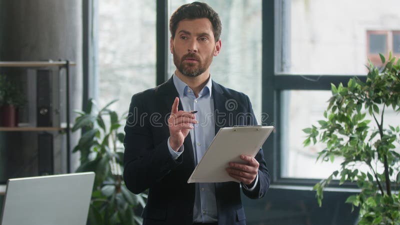 Focused Caucasian Businessman Developer with Paper Tablet Write Notes ...