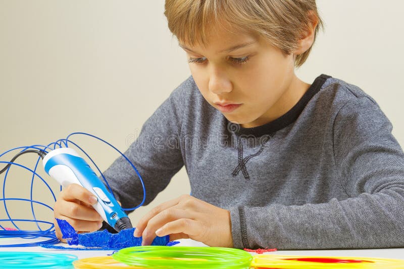 Focused Child Creating with 3d Printing Pen Stock Photo - Image of ...
