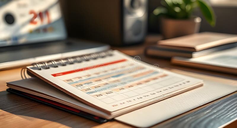 Focused Close-Up of Textured Calendar and Planner on a Desk with Soft ...