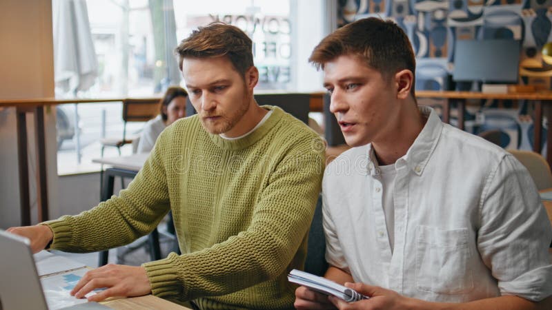 Focused Colleagues Staring Computer Screen at Room. Closeup Creative ...