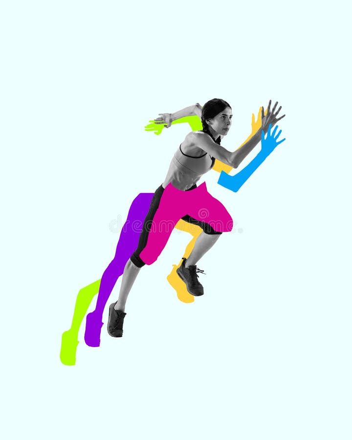 Focused and Competitive Young Woman, Runner in Motion, Running ...