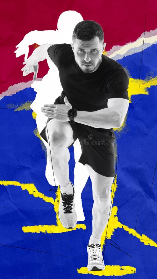 Focused and Concentrated Man, Runner in Motion Developing Speed ...