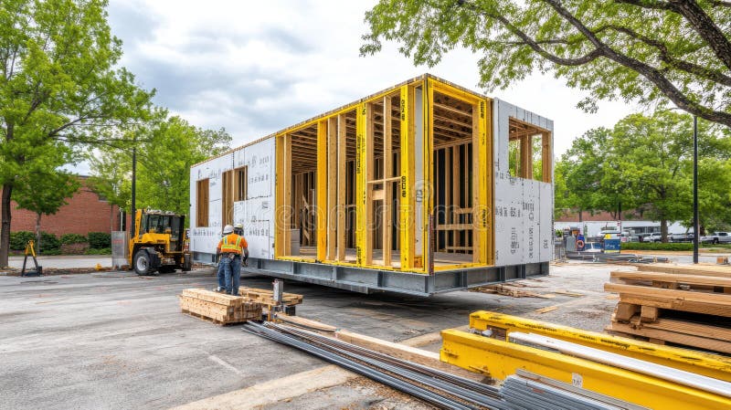 A Focused Construction Worker Stands Confidently before a Massive ...