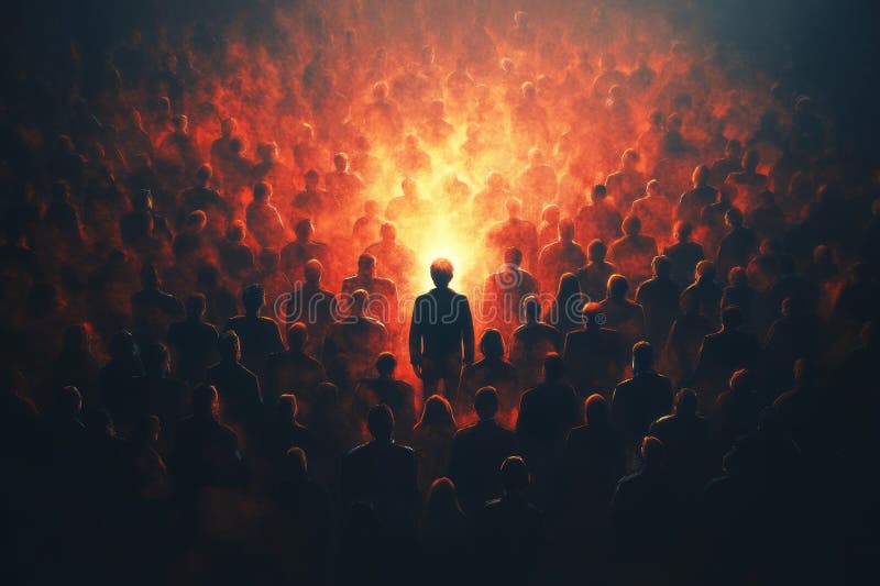 Focused Crowd Scene with Single Illuminated Figure. Neural Network AI ...