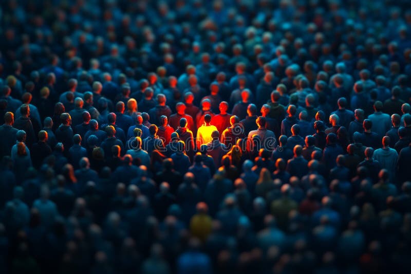 Focused Crowd Scene with Single Illuminated Figure. Neural Network AI ...