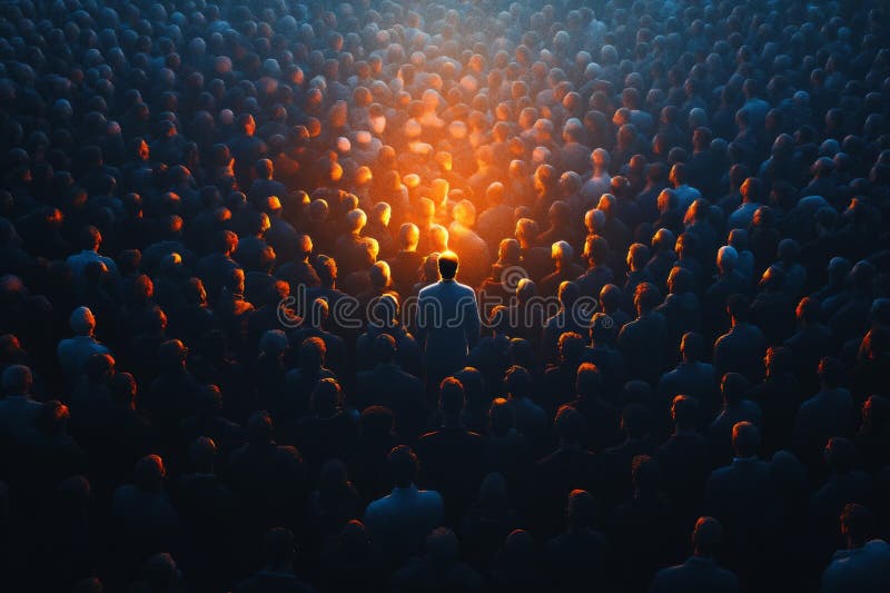 Focused Crowd Scene with Single Illuminated Figure. Neural Network AI ...
