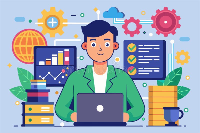 A Focused Data Engineer Analyzes Data Using a Laptop Surrounded by ...