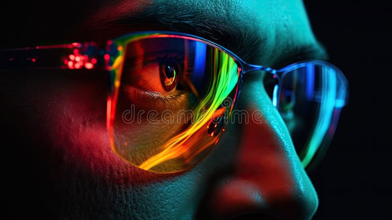 Focused Designer Wears Glasses Working on Computer Looking at Color ...