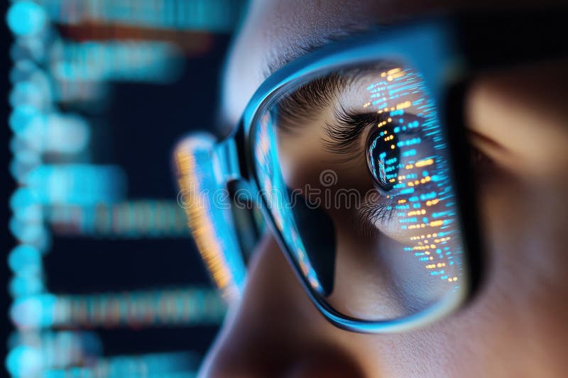 Focused Developer Coder Wears Glasses Working On Computer Looking At Programming Code Data Stock