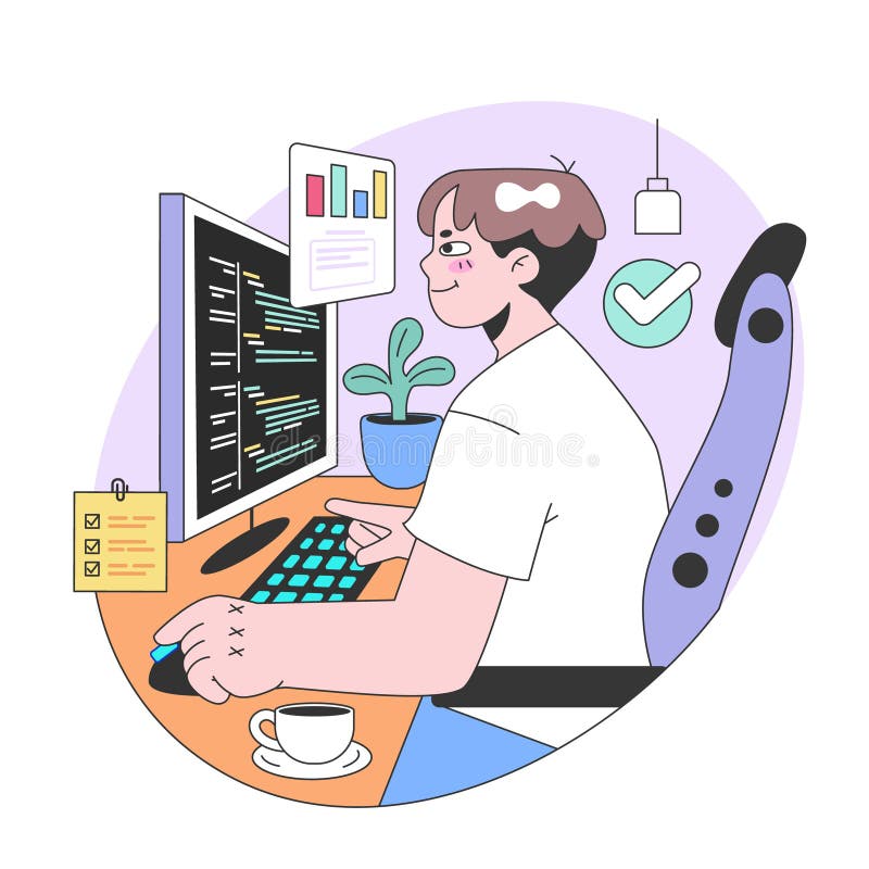 Focused Developer Concept. Flat Vector Illustration Stock Vector ... Focused Developer Concept. Flat Vector Illustration Stock Vector ...