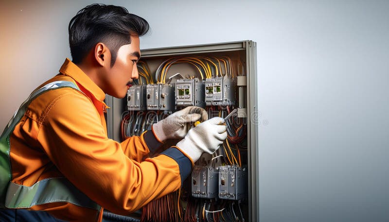 Electrician at Work: Panel Repair Stock Illustration - Illustration of ...