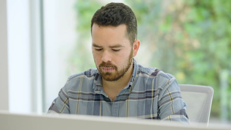 Focused Employee Working on Computer in Office Stock Footage - Video of ...