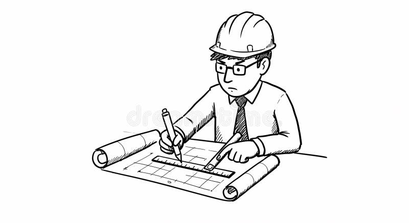 Focused Engineer Sketch: Blueprint Precision in a Hand-Drawn Style ...