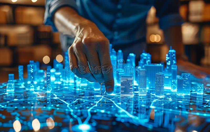 Focused Engineer Working on a Futuristic Technology Display Mockup in ...