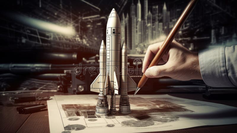 Model Rocket Preparation by Engineer Overlooking Cityscape Stock ...