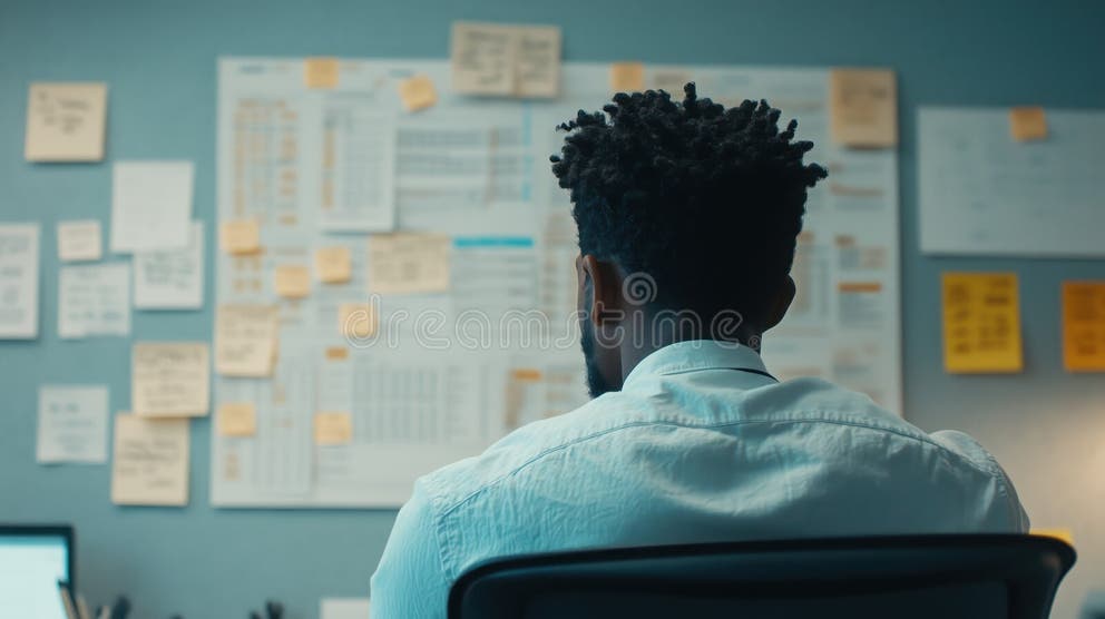 Focused Entrepreneur in Modern Office with Task Lists and Notes Stock ...